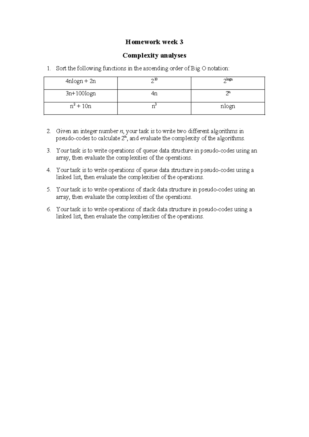 DSA 101: Week 3 Homework on Complexity Analysis and Data Structures ...