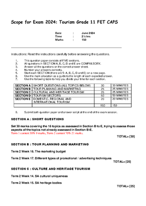 Tourism Grade 11 June Examination 2023 - GRADE 11 MARKS : 150 TIME : 2 ...