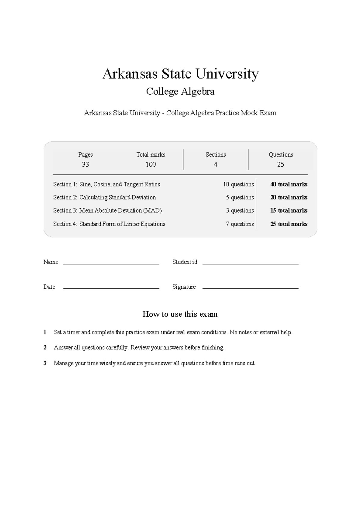MATH 1023 College Algebra A-State Practice Mock Exam 2026 - Studocu
