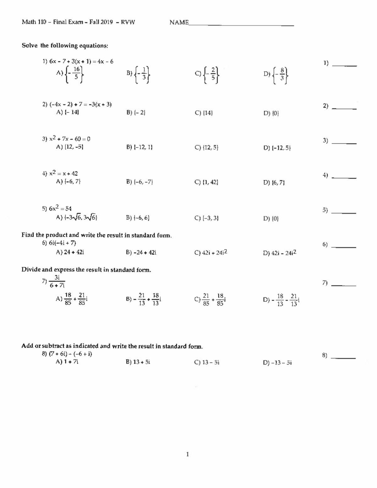 Math 110 - Final Review - fall 2019 - Math 110 Final Exam Fall 2019 RVW ...