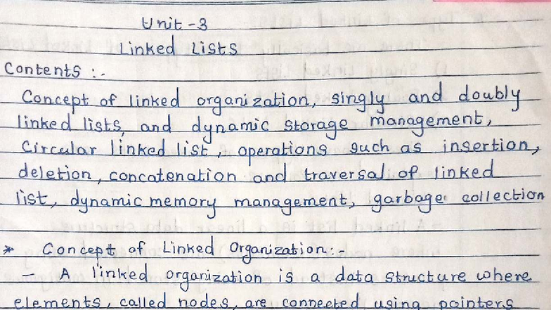 Unit - 3 Linked Lists: Concepts, Types, and Operations - Studocu