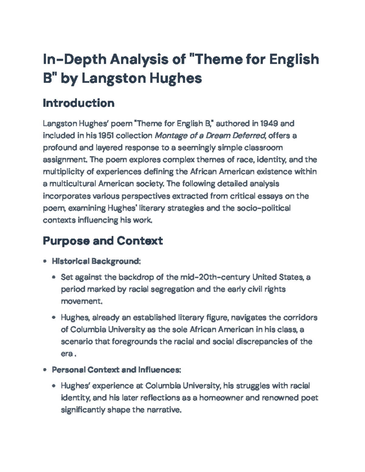 In-Depth Analysis of Langston Hughes' "Theme for English B - In-Depth ...