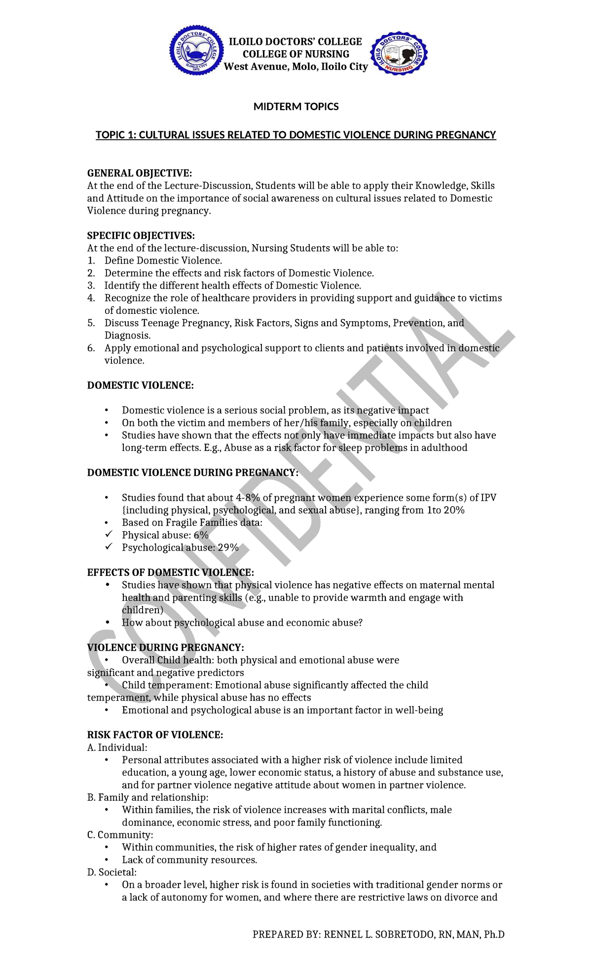 ILOILO COLLEGE OF NURSING MIDTERM NOTES ON CULTURAL ISSUES IN PREGNANCY ...