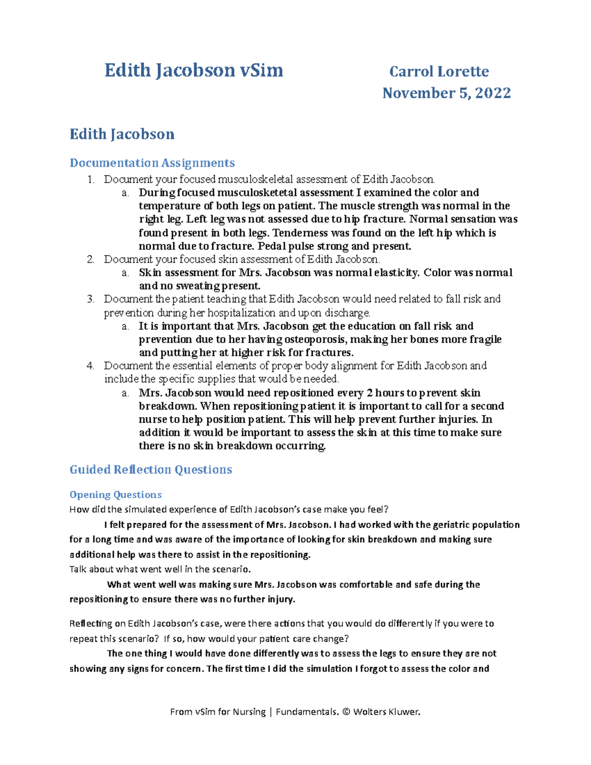 Focused Patient Care Analysis: Edith Jacobson's Case Study - Studocu