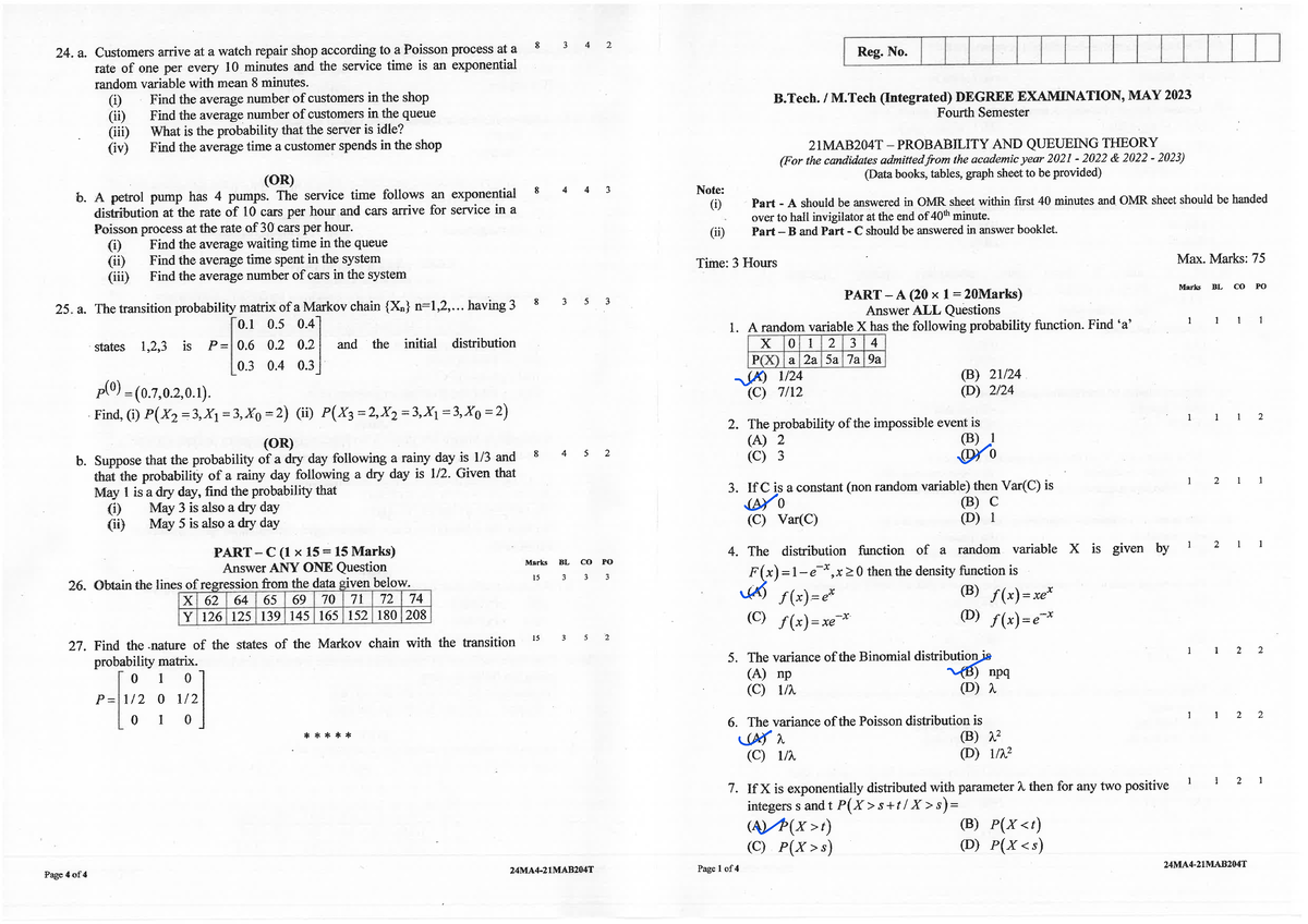 P2 - PQT Previous Year Question Papers for M.Tech (Integrated) 4th Sem - Studocu