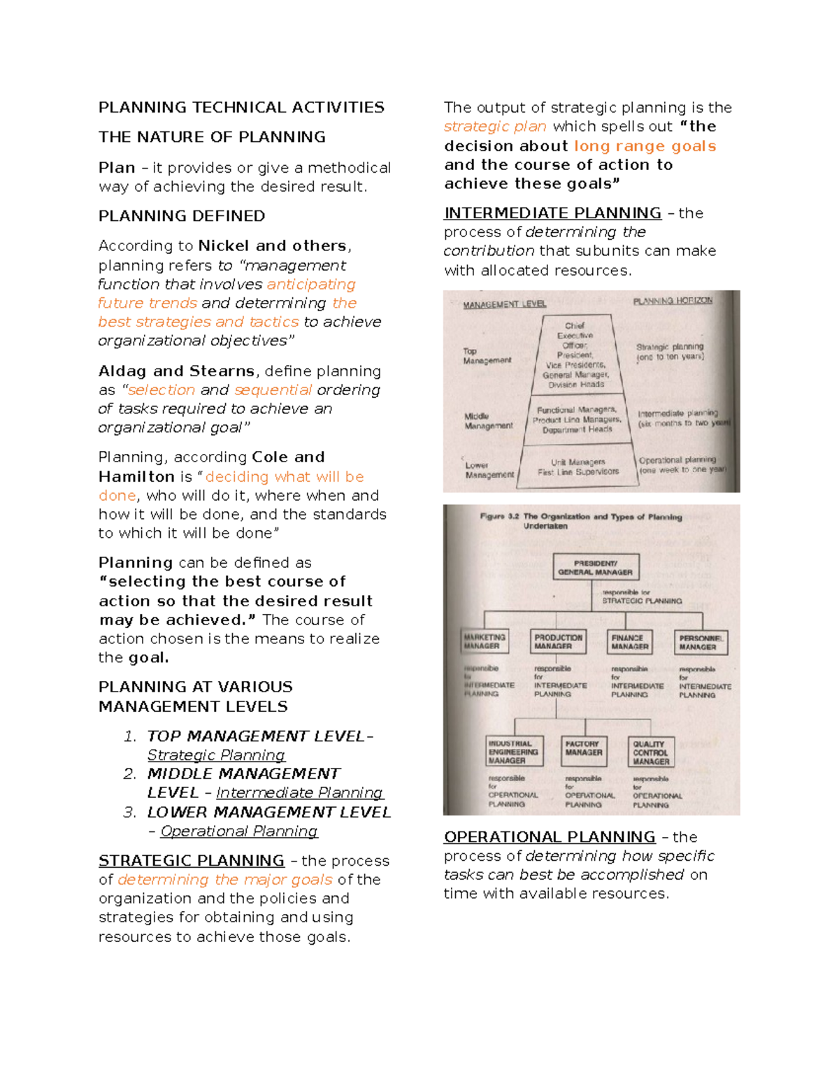 Planning Technical Activities - PLANNING TECHNICAL ACTIVITIES THE NATURE OF PLANNING Plan – it ...