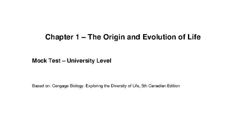 Chapter 1 Mock Test: The Origin and Evolution of Life (BIO101) - Studocu