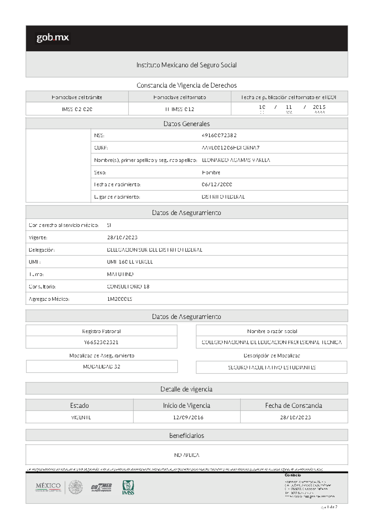 Comprobante Vigencia Derechos 49160072382 - Instituto Mexicano del ...
