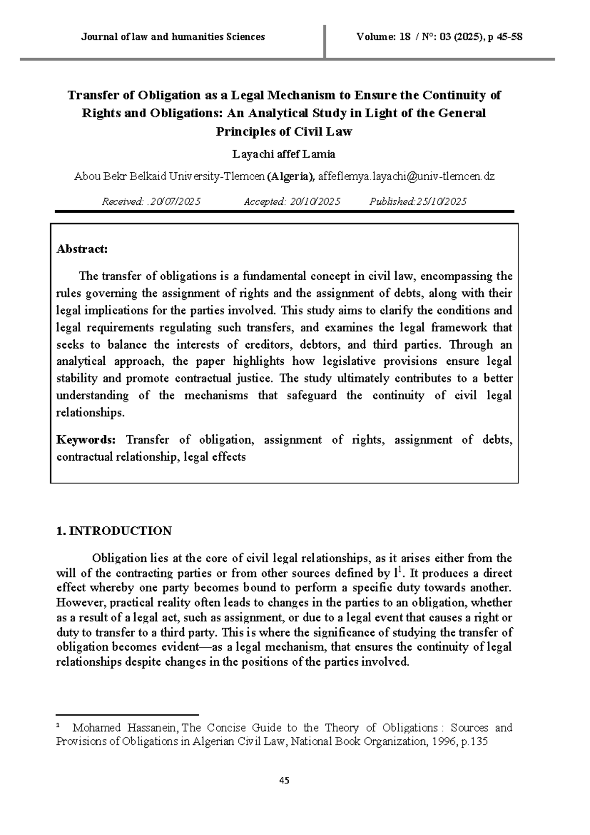 Transfer of Obligation as a Legal Mechanism: An Analytical Study (LAW ...