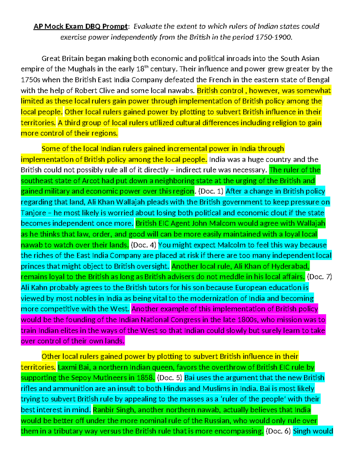 AP History Mock Exam DBQ Model Essay - Analysis of Indian Rulers' Power ...