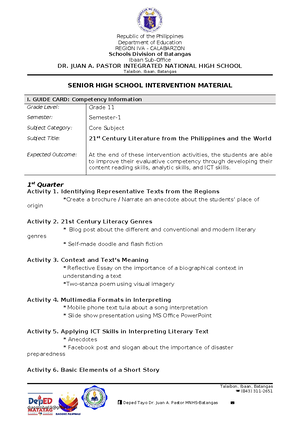 Cpar Module 1 Q1 - Contemporary Philippine Arts from the Regions - 1 0 ...