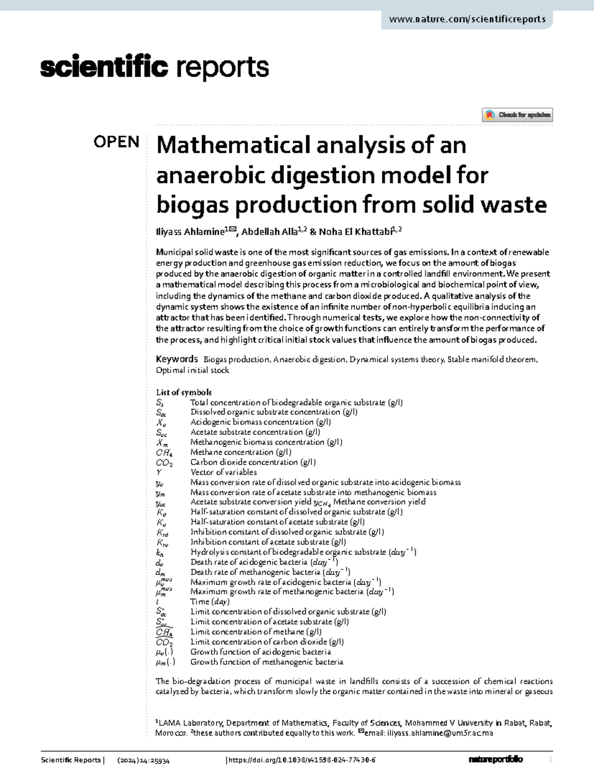 Mathematical Analysis of Anaerobic Digestion for Biogas Production ...