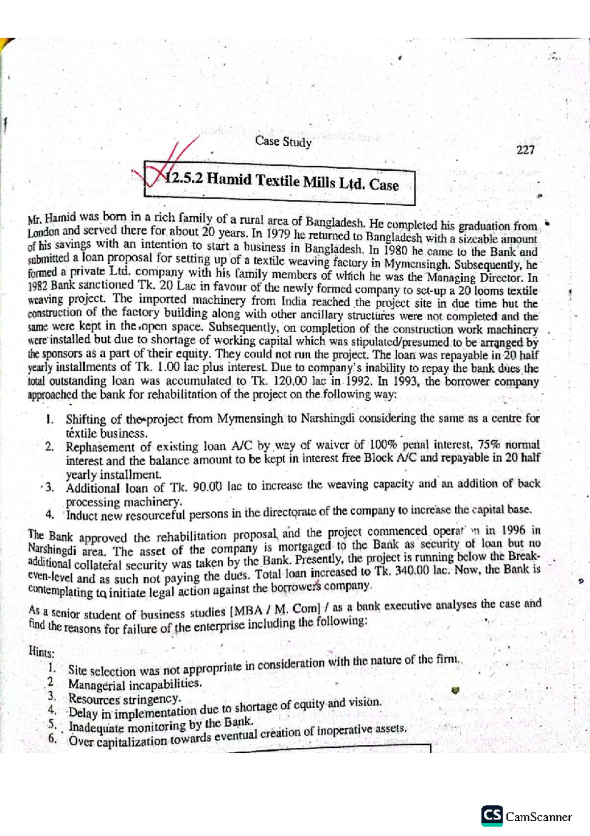 Case Study: 597 Hamid Textile Mills Ltd - Analysis of Business Failures ...