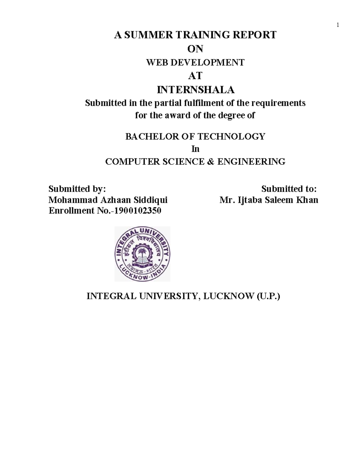 Summer Training Report on Web Development - B.Tech CSE - Studocu