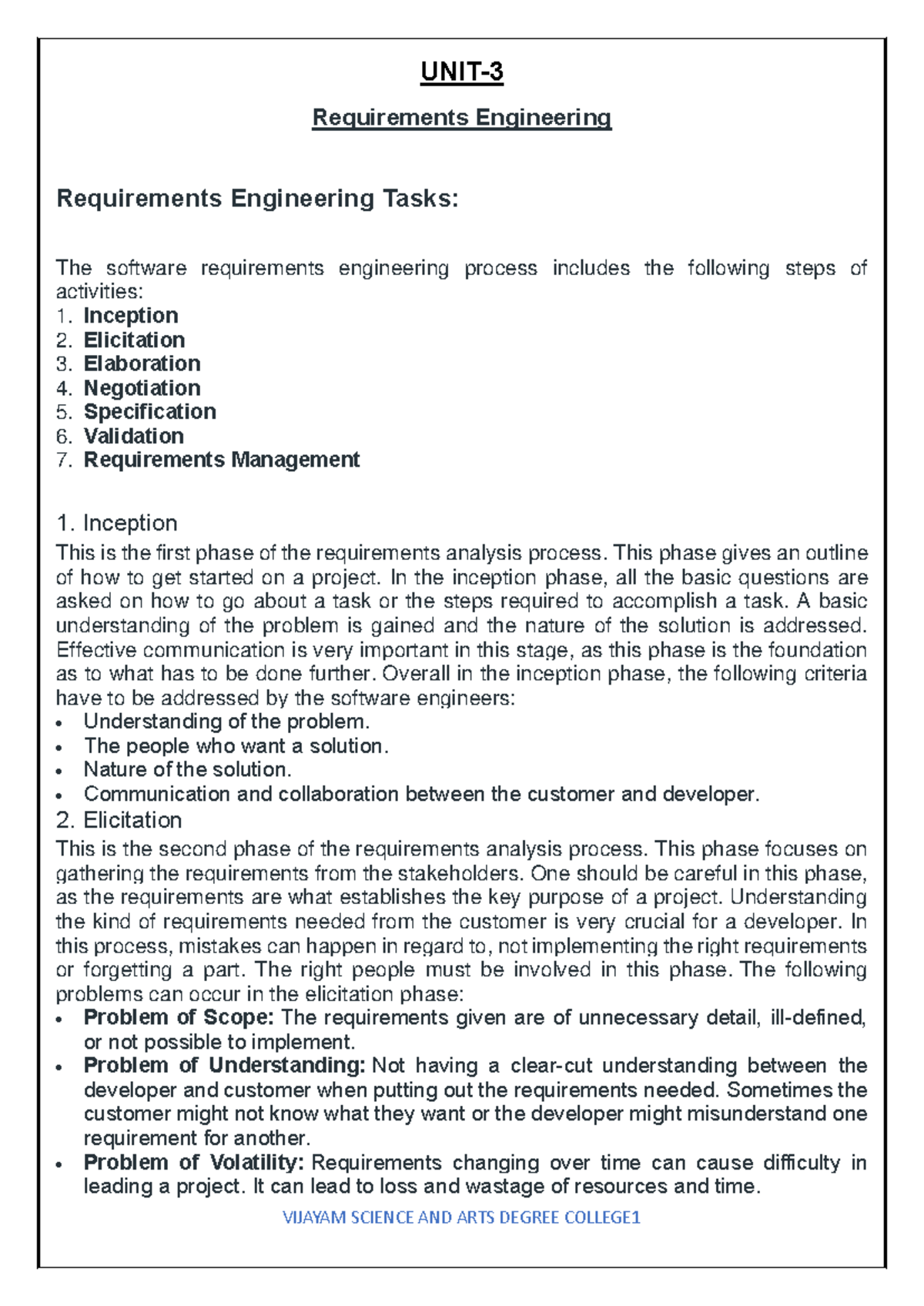 SE Material UNIT 3: Software Requirements Engineering Process - Studocu