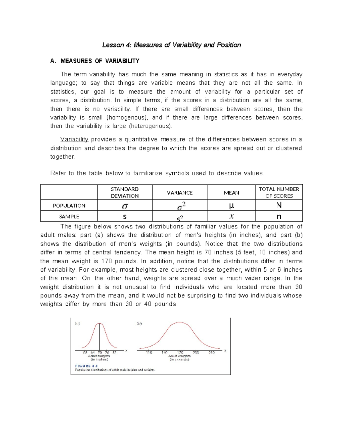 MEASUREMENT VALIDITY: Lesson 4 on Variability & Position Measures - Studocu
