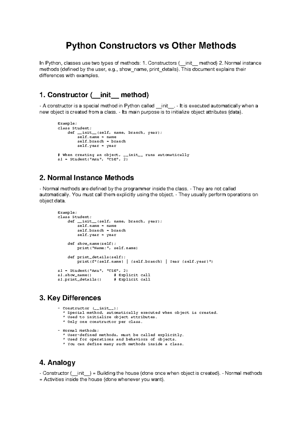 Python Constructors vs Instance Methods: Key Differences Explained - Studocu