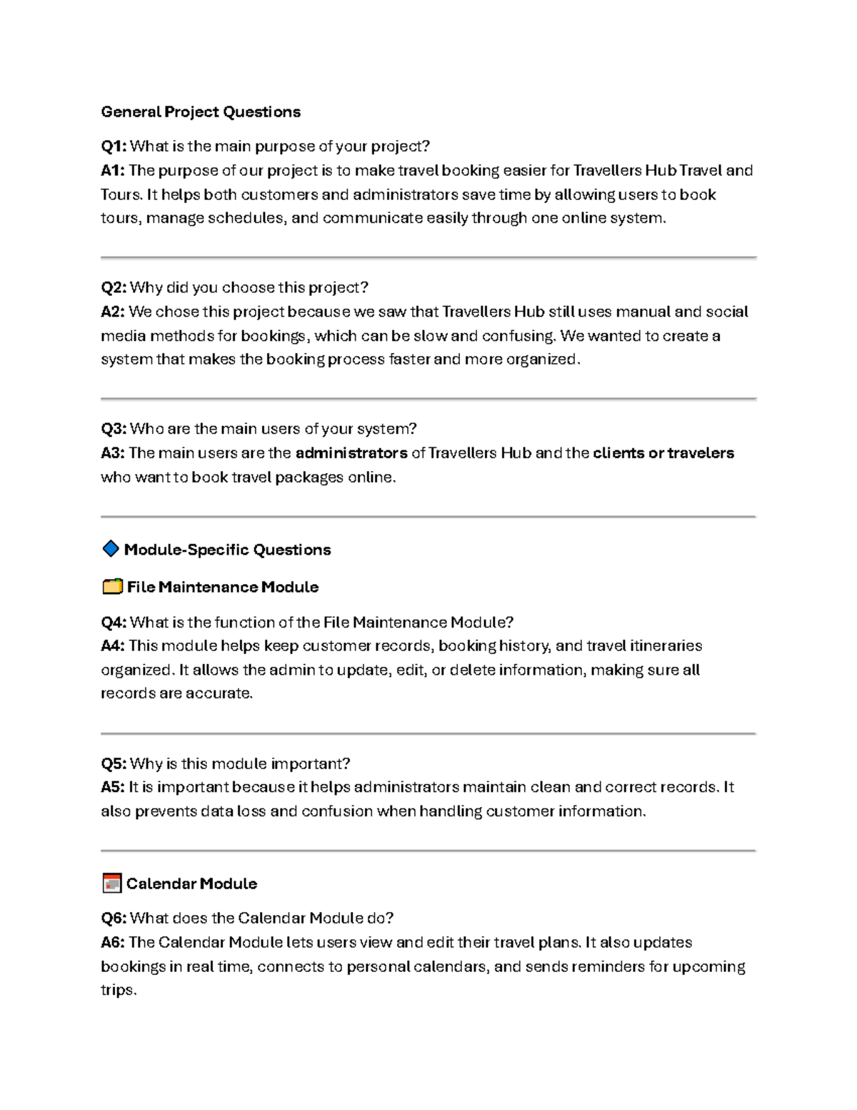 General Project Questions for Defense: Travel Booking System Q1-Q12 ...