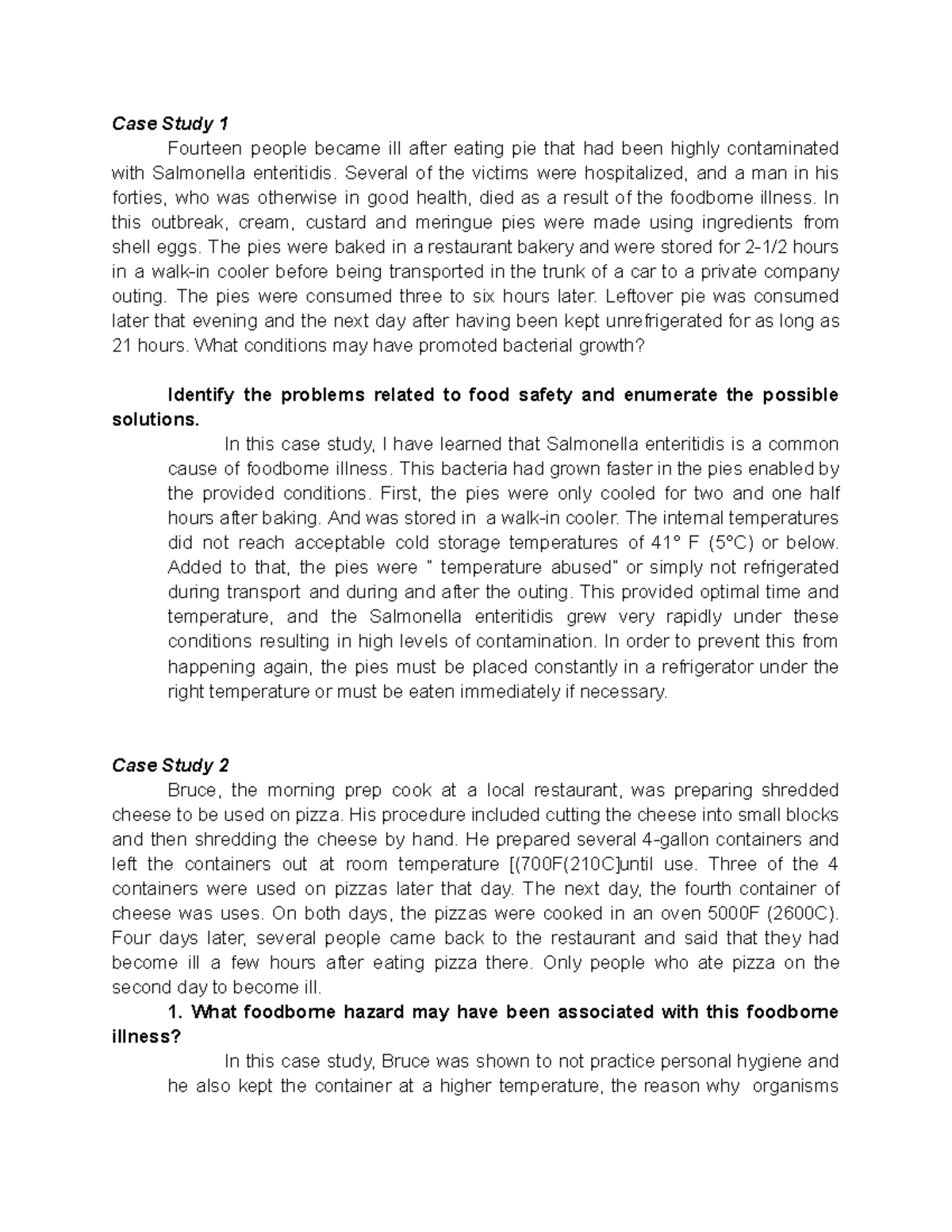Case Study Analysis on Food Safety Issues & Solutions (HEALTH AND ...