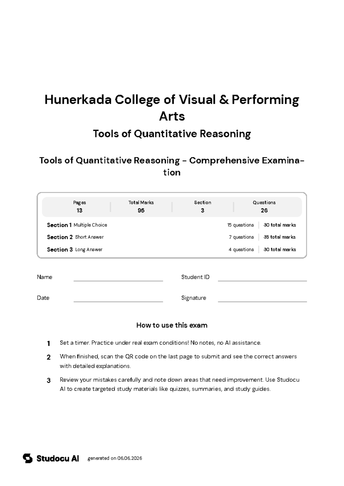 Quantitative Reasoning - Comprehensive Exam - Studocu