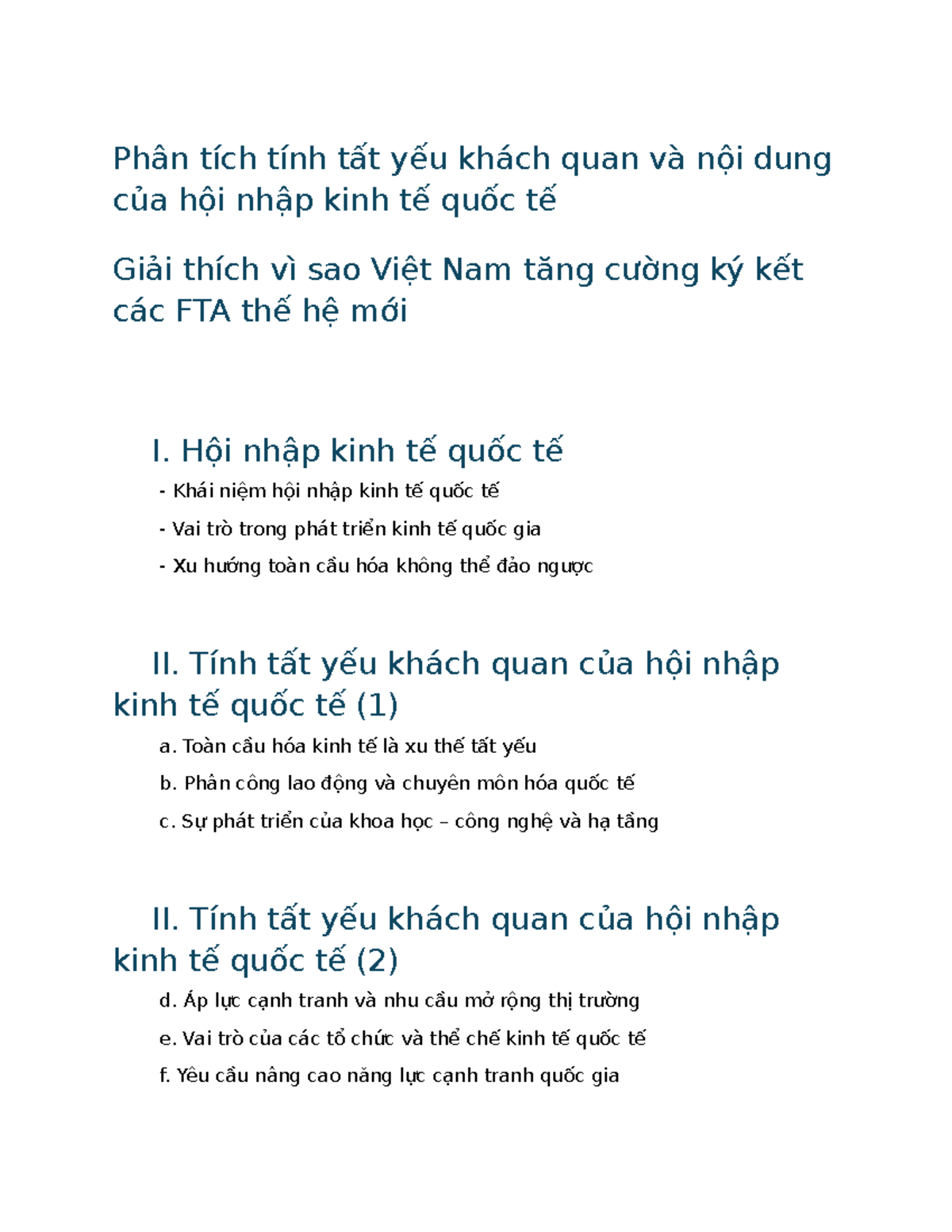 Hội Nhập Kinh Tế Quốc Tế: Tính Tất Yếu Khách Quan & Nội Dung (KTC101) - Studocu