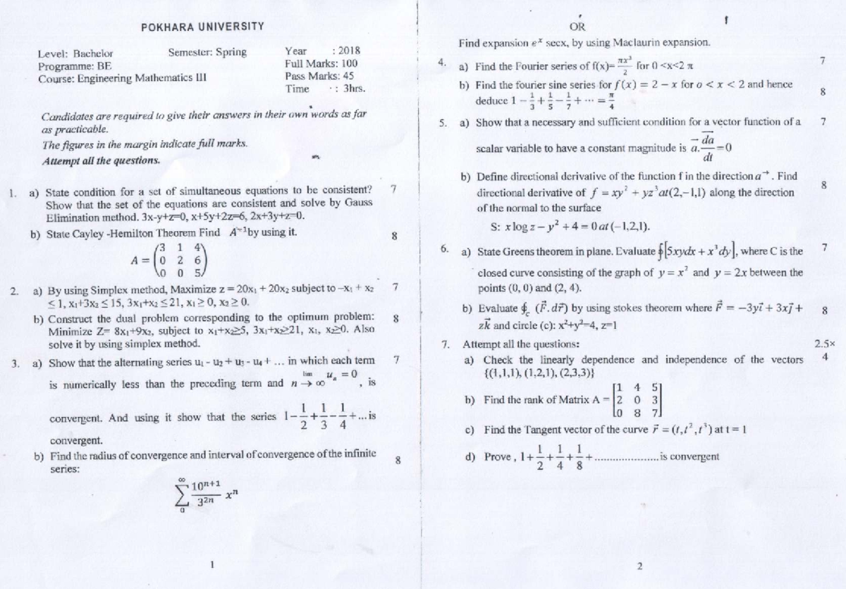 18 Spring BE Engineering Mathematics Past Paper - Studocu