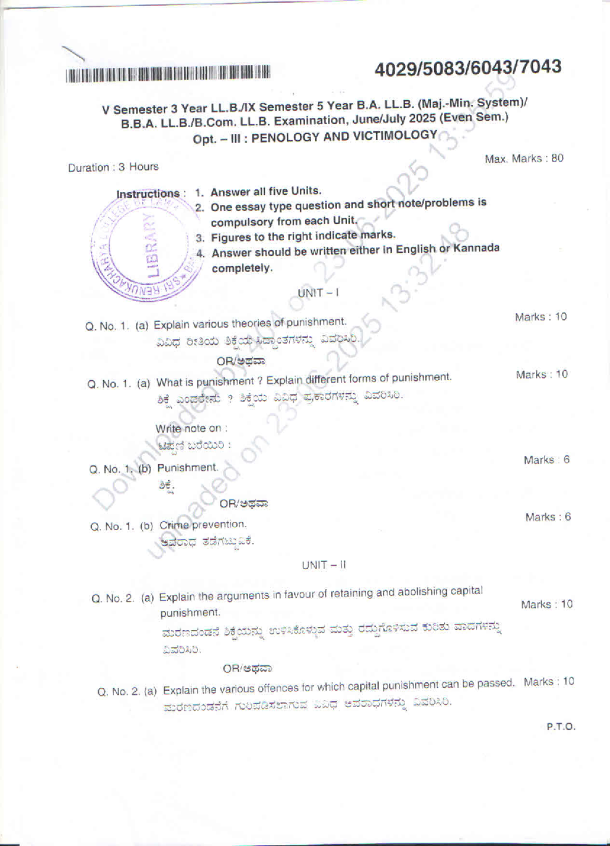 B.A. LL.B. V Semester Exam 2025: Penology & Victimology Notes - Studocu