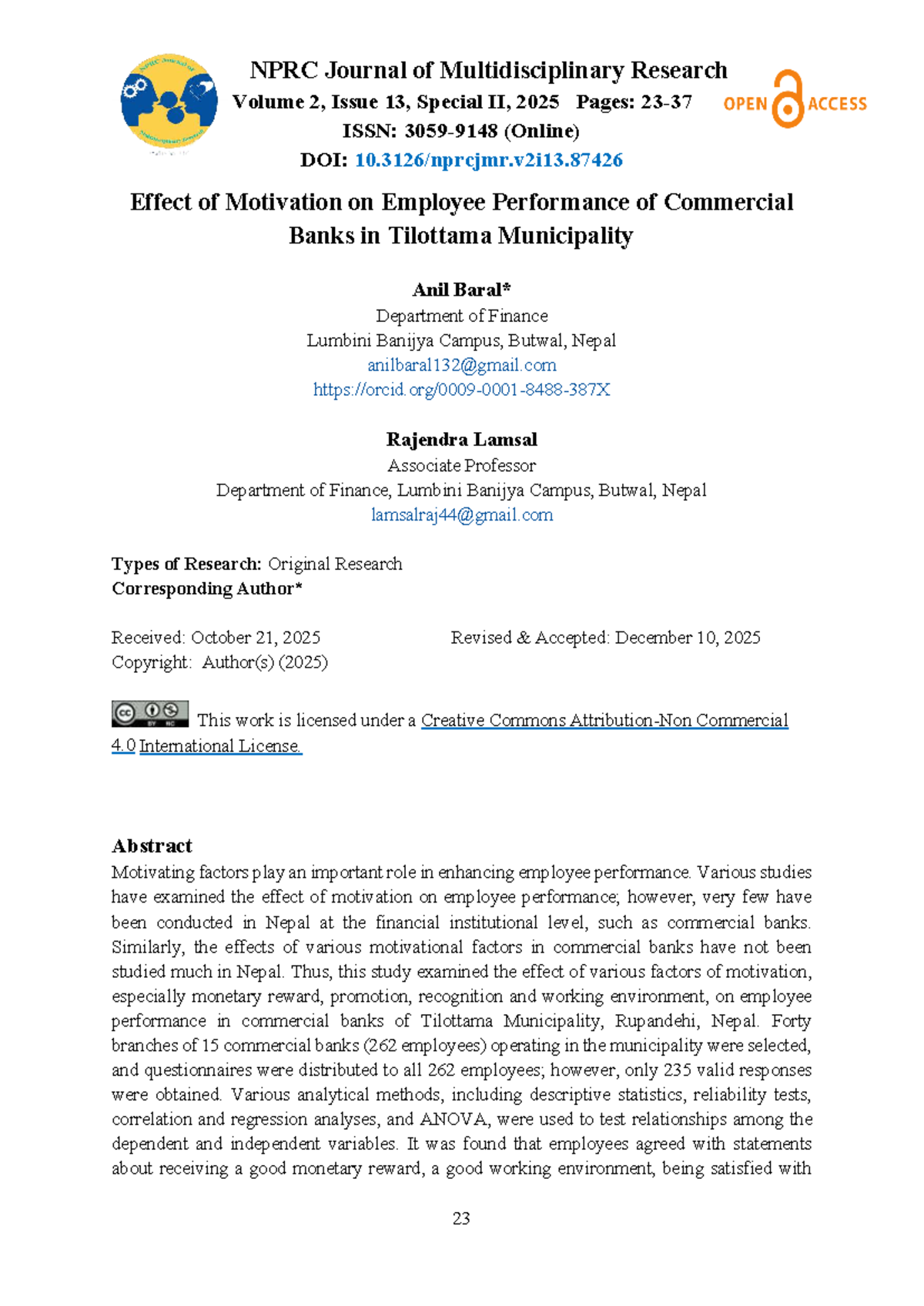 Effect of Motivation on Employee Performance in Commercial Banks (FIN ...
