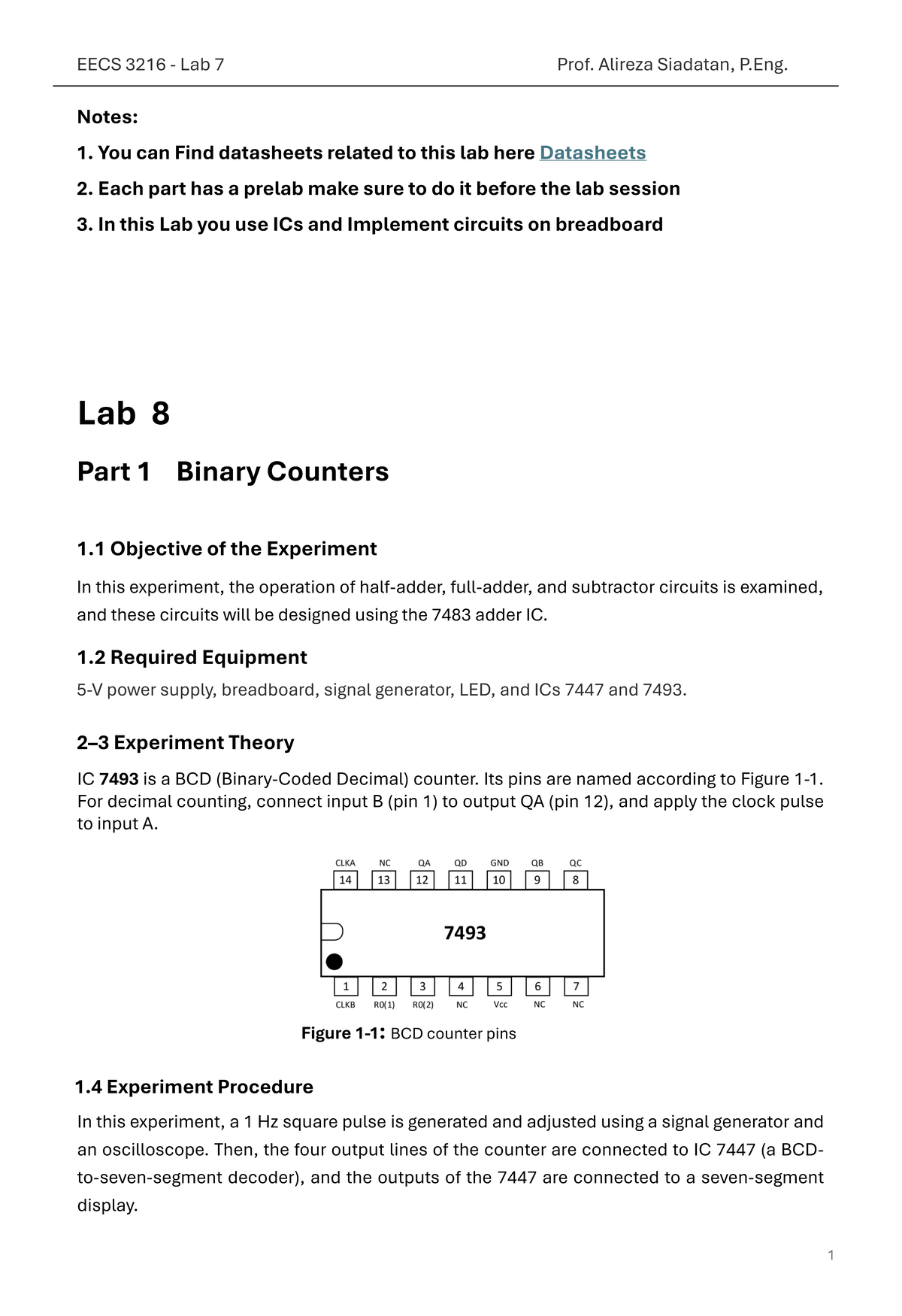 EECS 3216 Lab 7: Implementing Binary Counters with ICs - Studocu