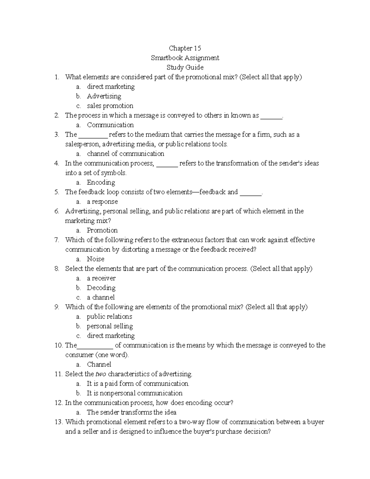 MKT Chapter 15 - Promo Mix & Communication Study Guide - Studocu