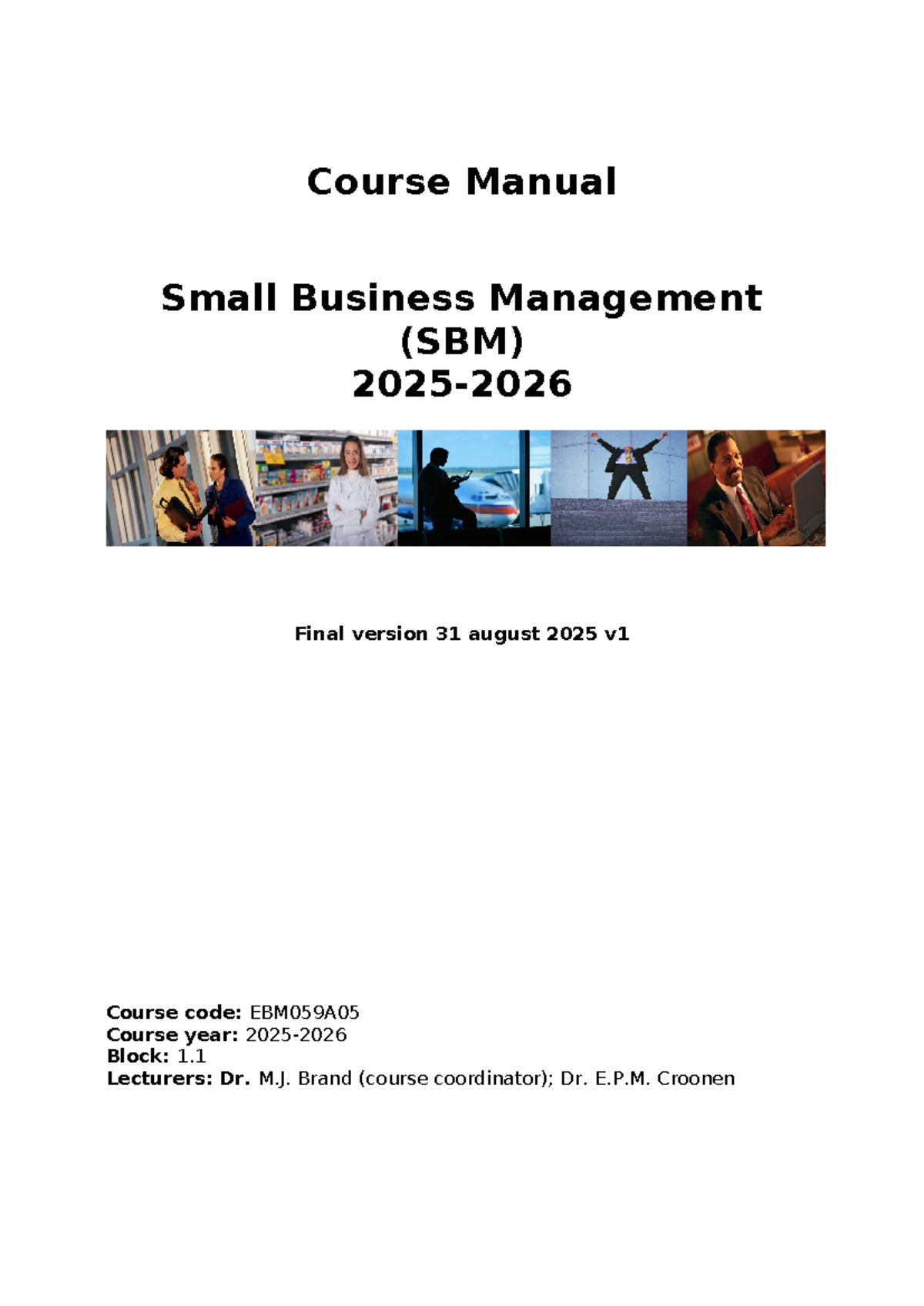 Course Manual Small Business Management (SBM) Final Version 2025-2026 ...
