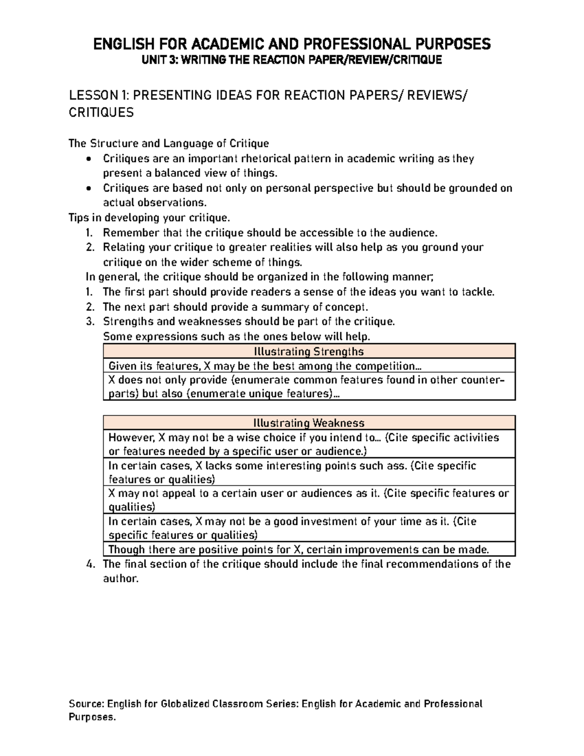 EAPP UNIT 3: Writing Reaction Papers, Reviews & Critiques - Studocu