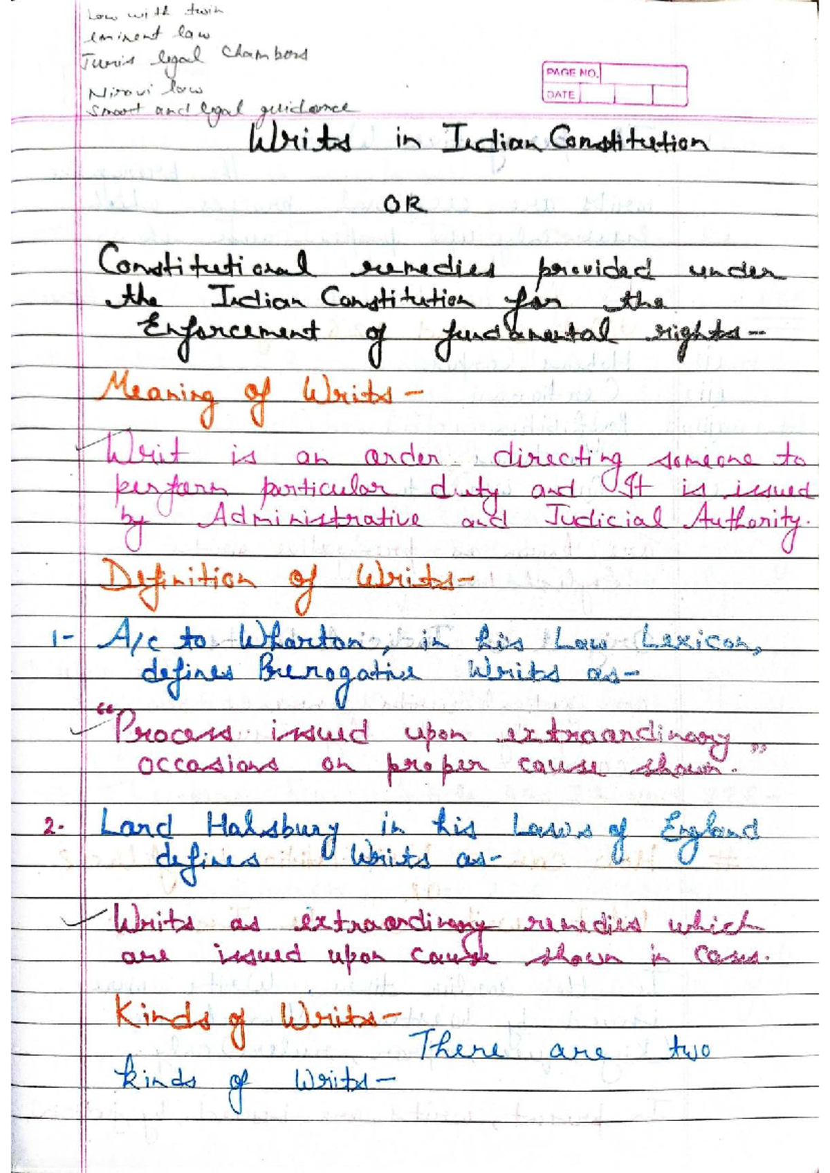 Writs and PIL Notes for Law Course (LAW 101) - Studocu