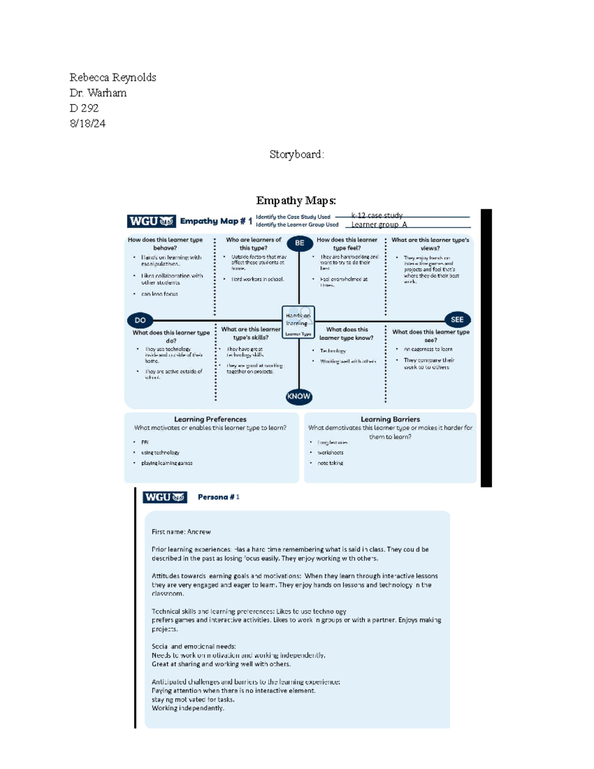 D292 Task 2 Final - Empathy Mapping & ELA Instructional Strategies ...