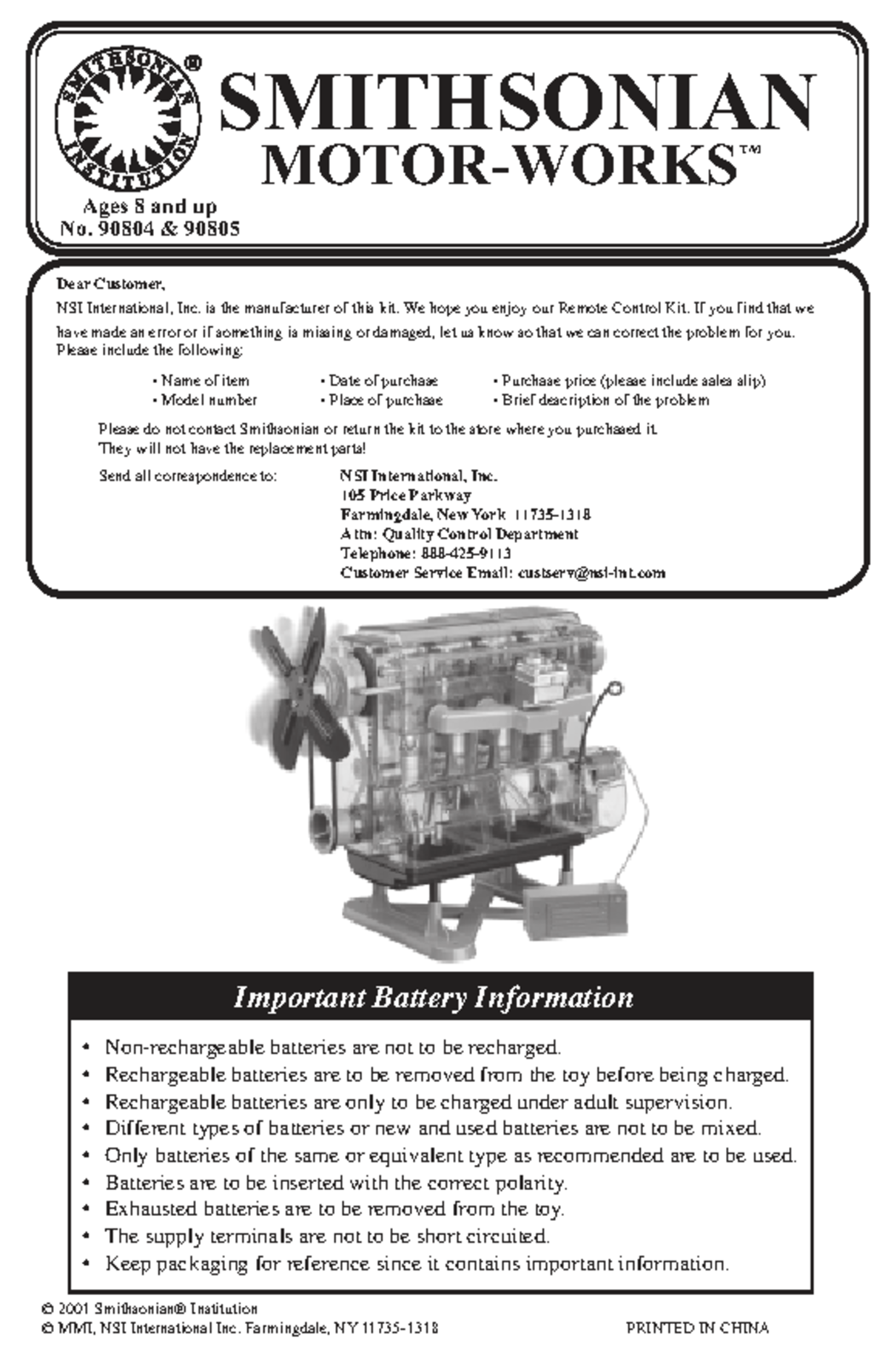 SMITHSONIAN Motor Works Assembly Instructions No. 90804/90805 - Studocu
