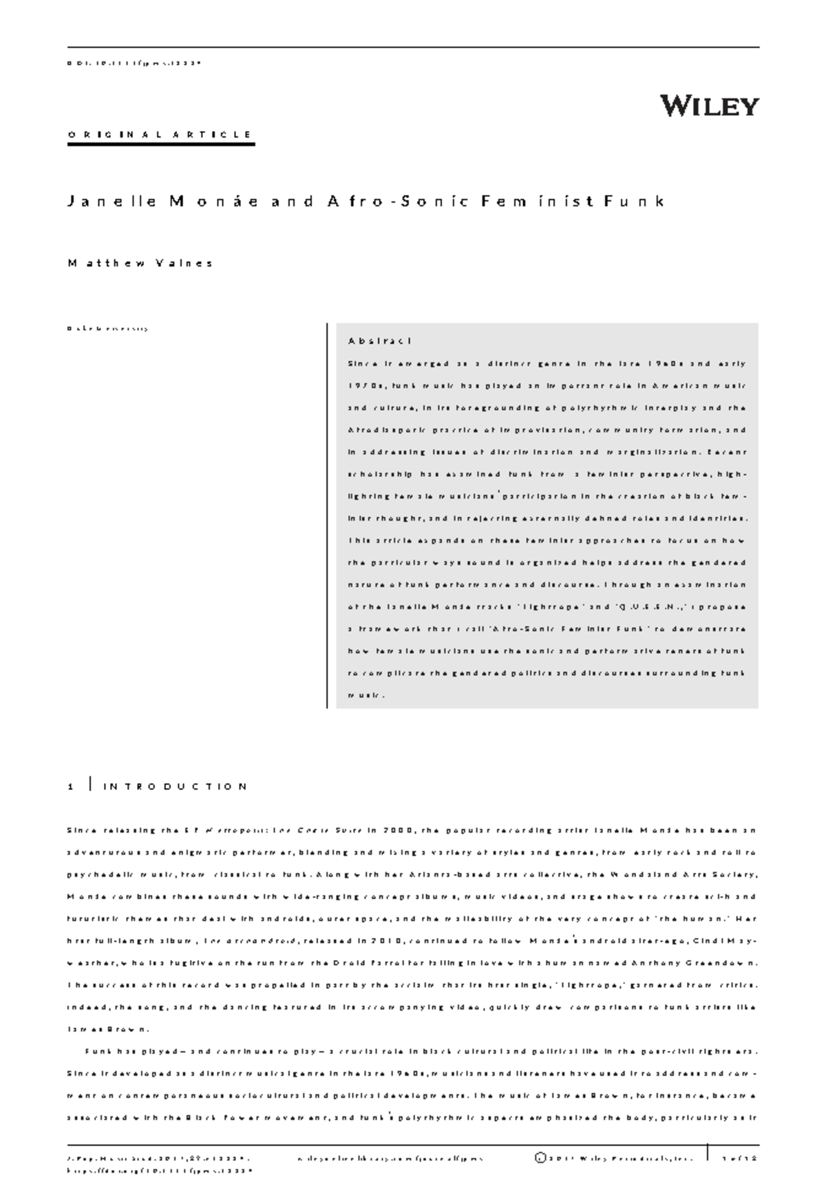 Janelle Monáe and afro-sonic feminist funk: Analyzing gender in popular ...