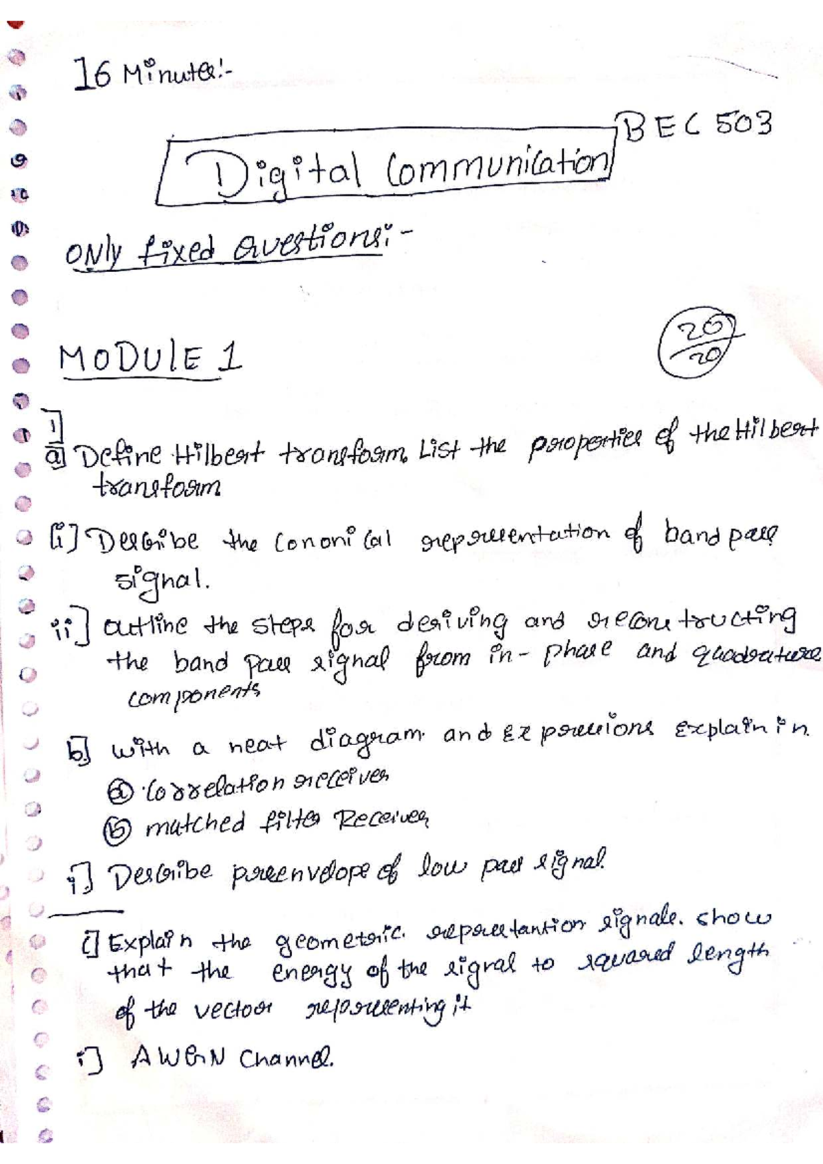 Digital Communication BEC503: Key Concepts & Module 1 Overview - Studocu