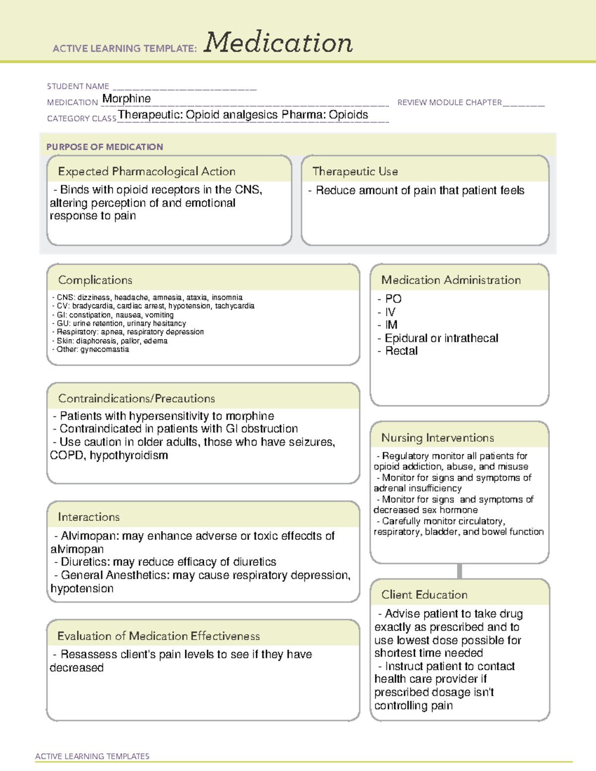 ACTIVE LEARNING TEMPLATE: Morphine Review Module (Pharma) - Studocu
