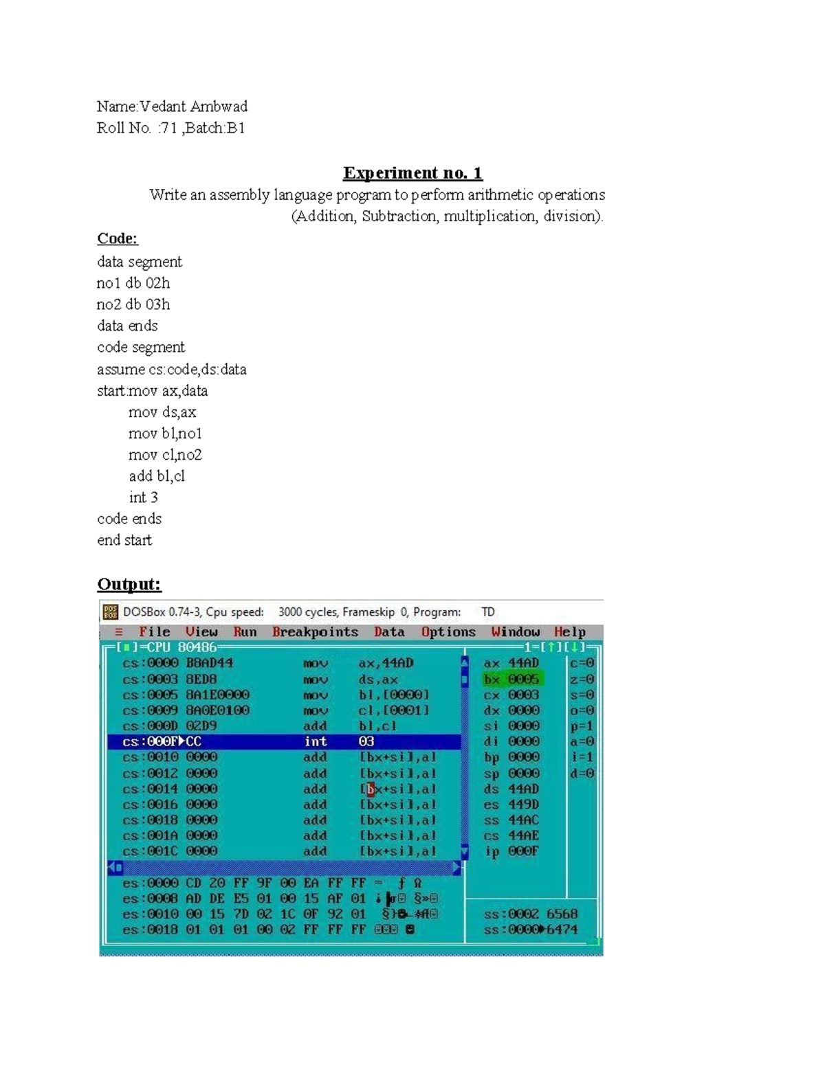 Assembly Language Programs for Arithmetic & List Operations (CS101) - Studocu