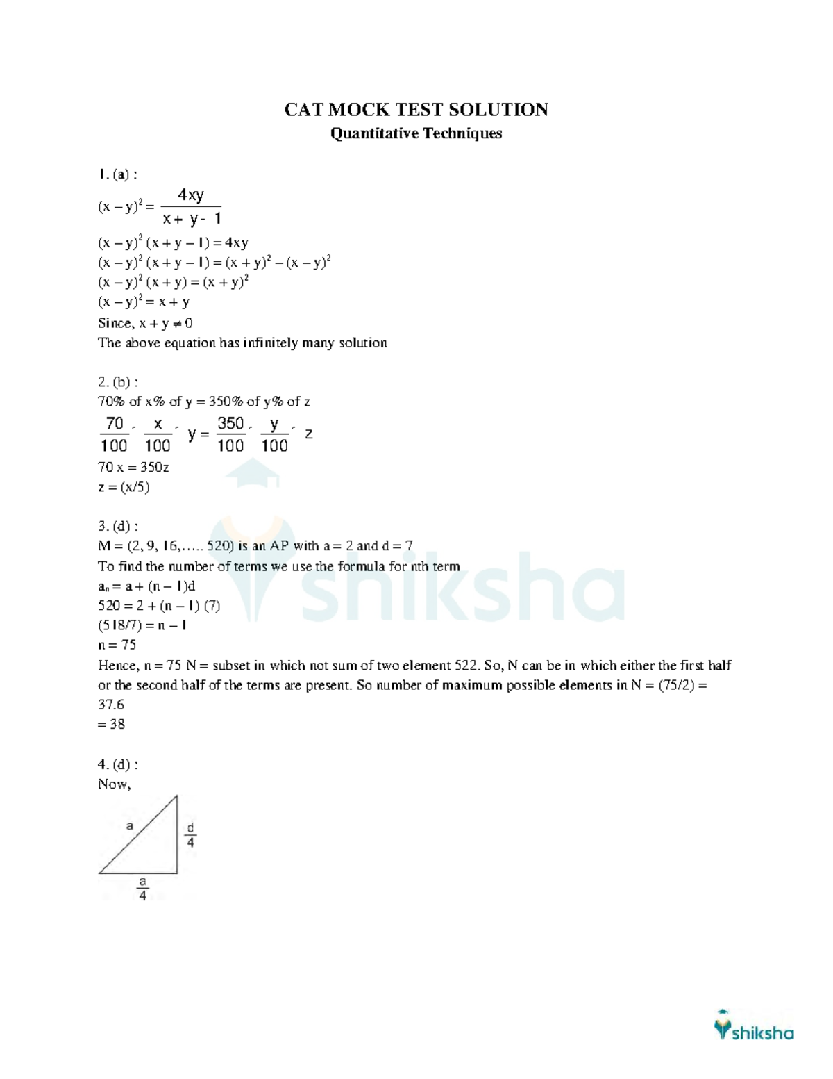 CAT MOCK TEST SOLUTION: Quantitative Techniques 1 - Comprehensive Guide ...