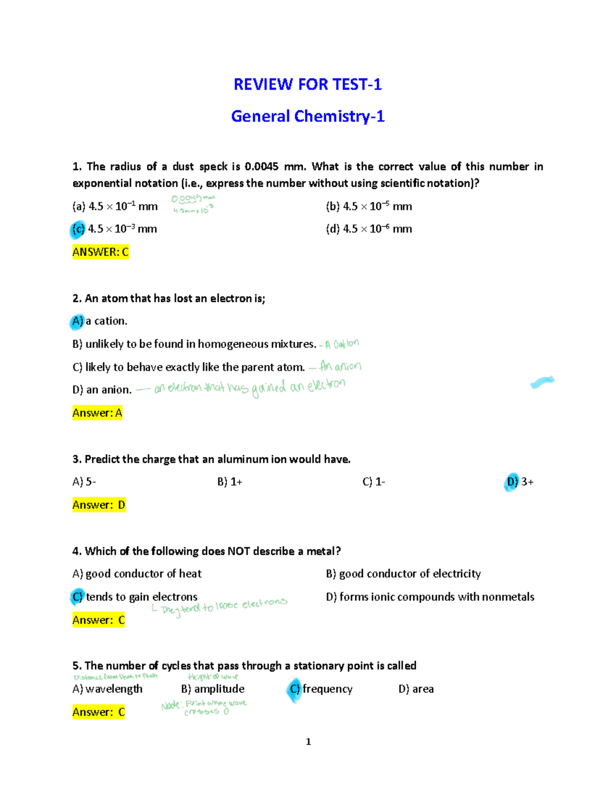 Exam 3 review + answers for General Chemistry 1 - Studocu