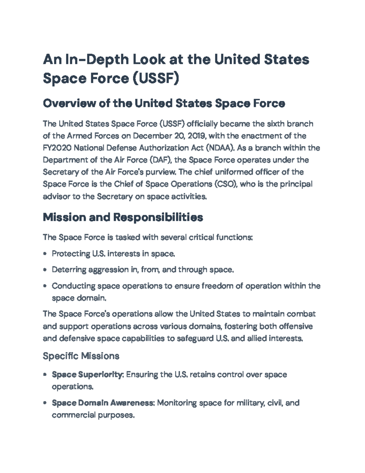 Overview of the U.S. Space Force: Structure, Budget & Missions - An In ...