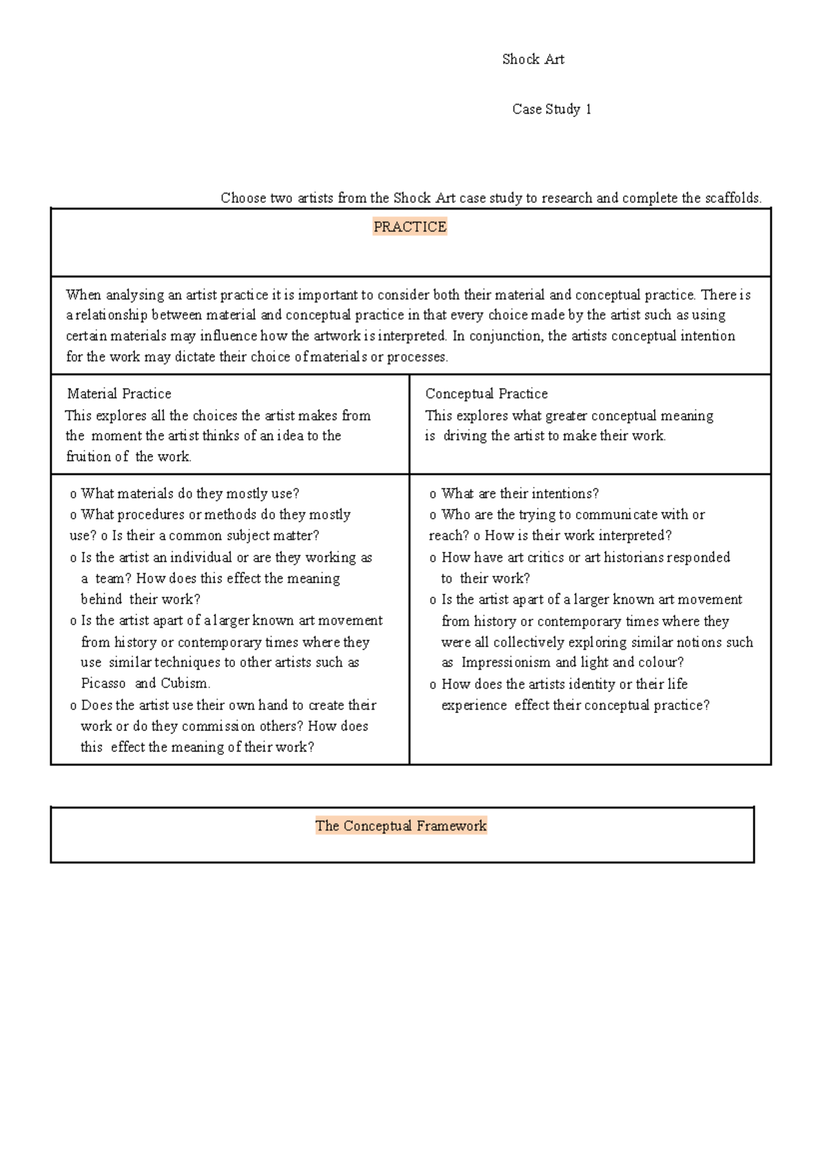 Shock Art Case Study Scaffolds - Shock Art Case Study 1 Choose two ...