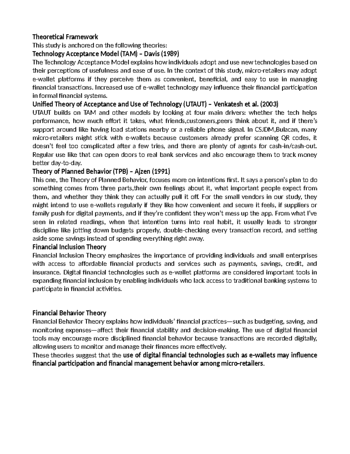 Theoretical Framework: Exploring Technology Acceptance in Financial ...