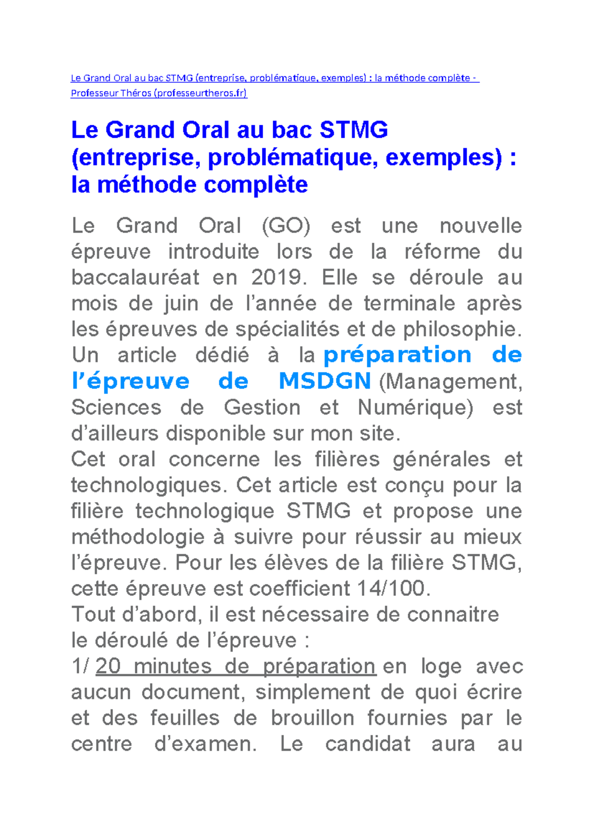 Méthodologie Complète du Grand Oral - Bac STMG (Exemples et ...