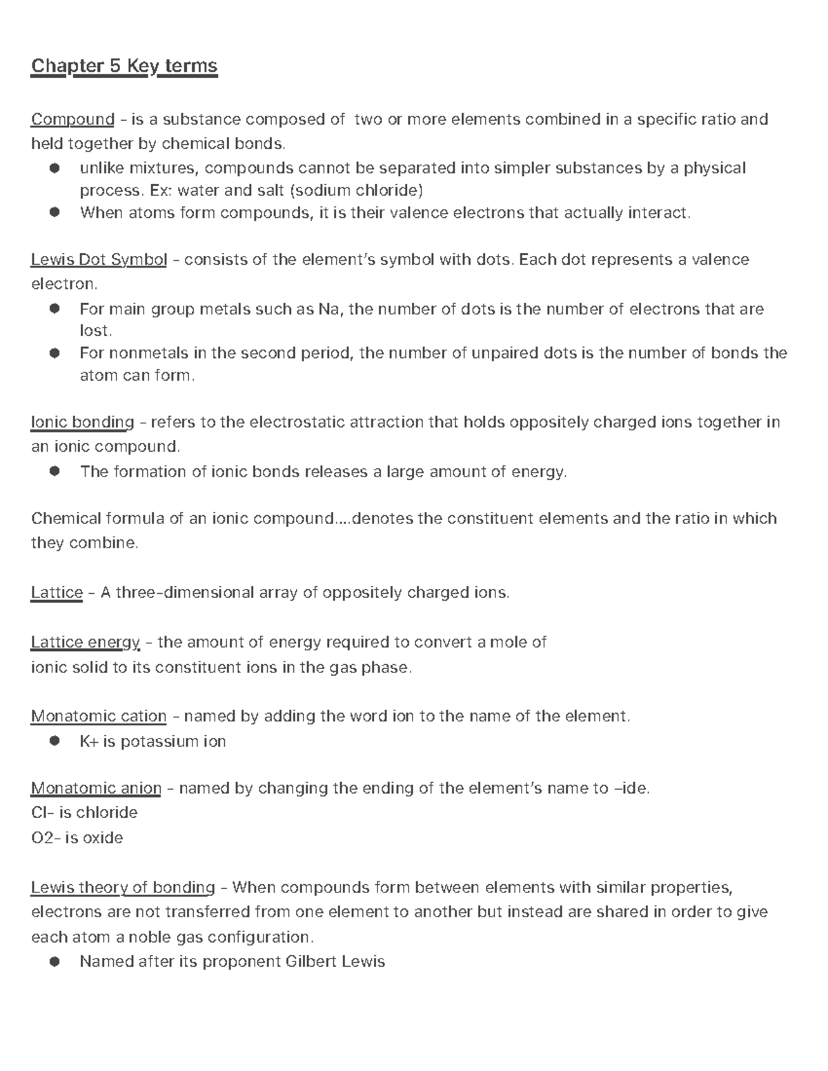 Chapter 5 Key Terms: Compounds, Bonds, and Formulas - Studocu