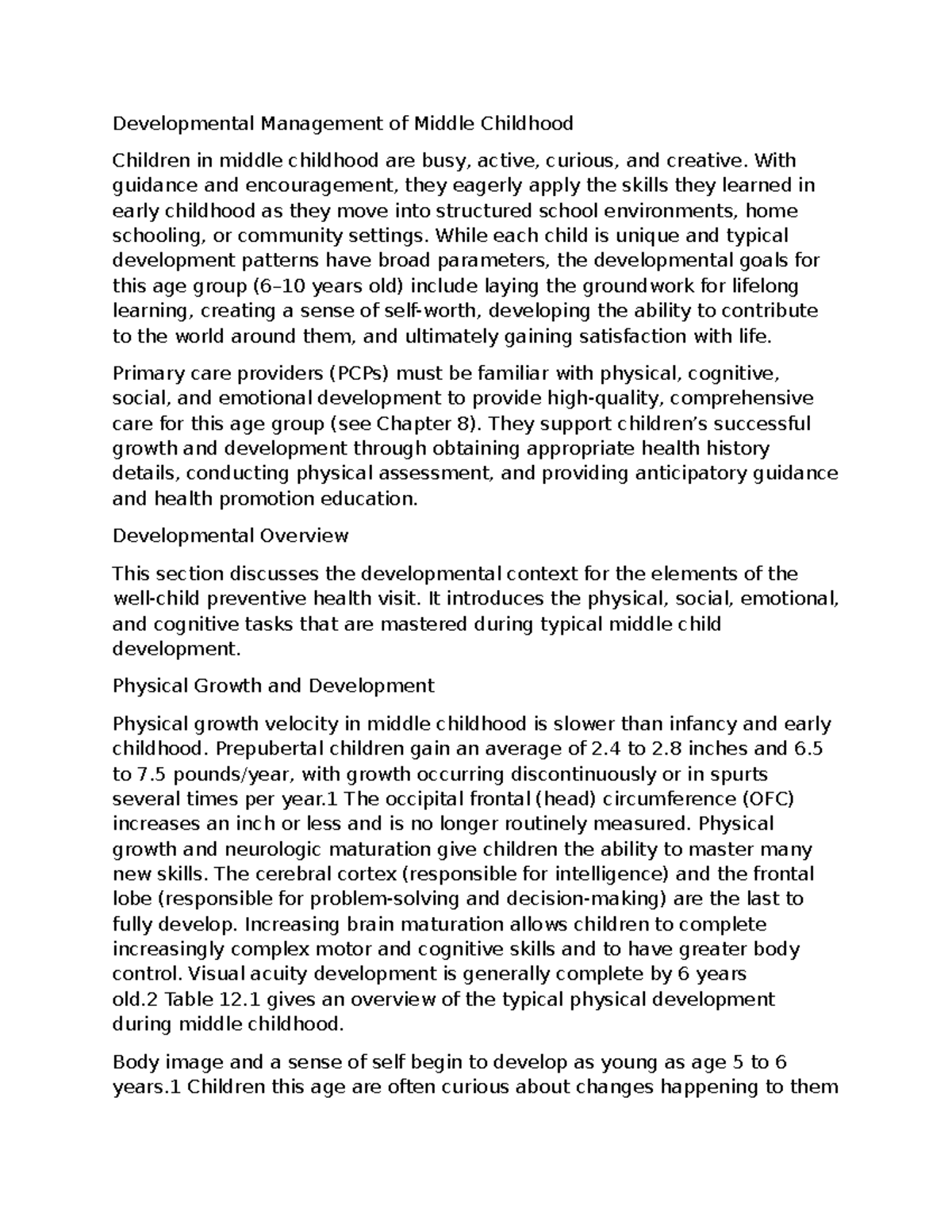 Common Developmental Concerns & Management in Middle Childhood (CHAP 12 ...