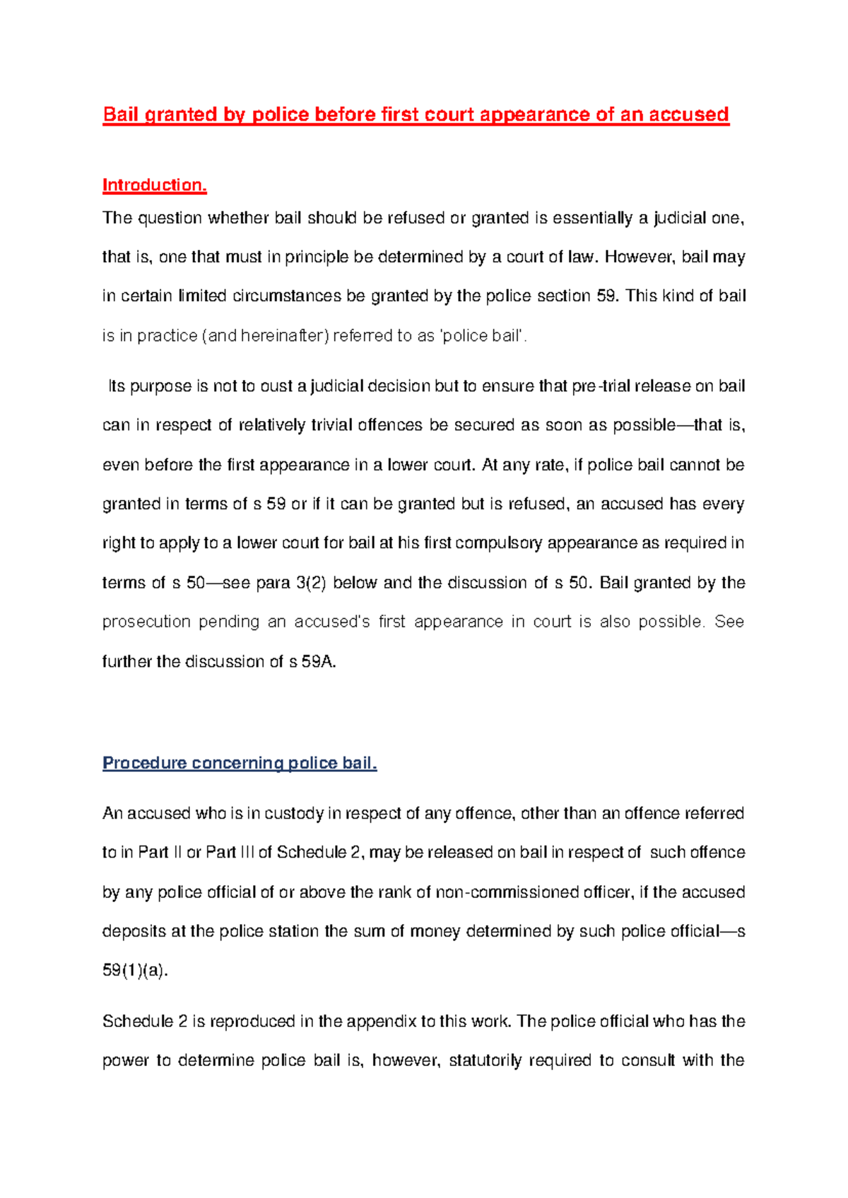 Police Bail Procedures Before First Court Appearance: An Overview - Studocu