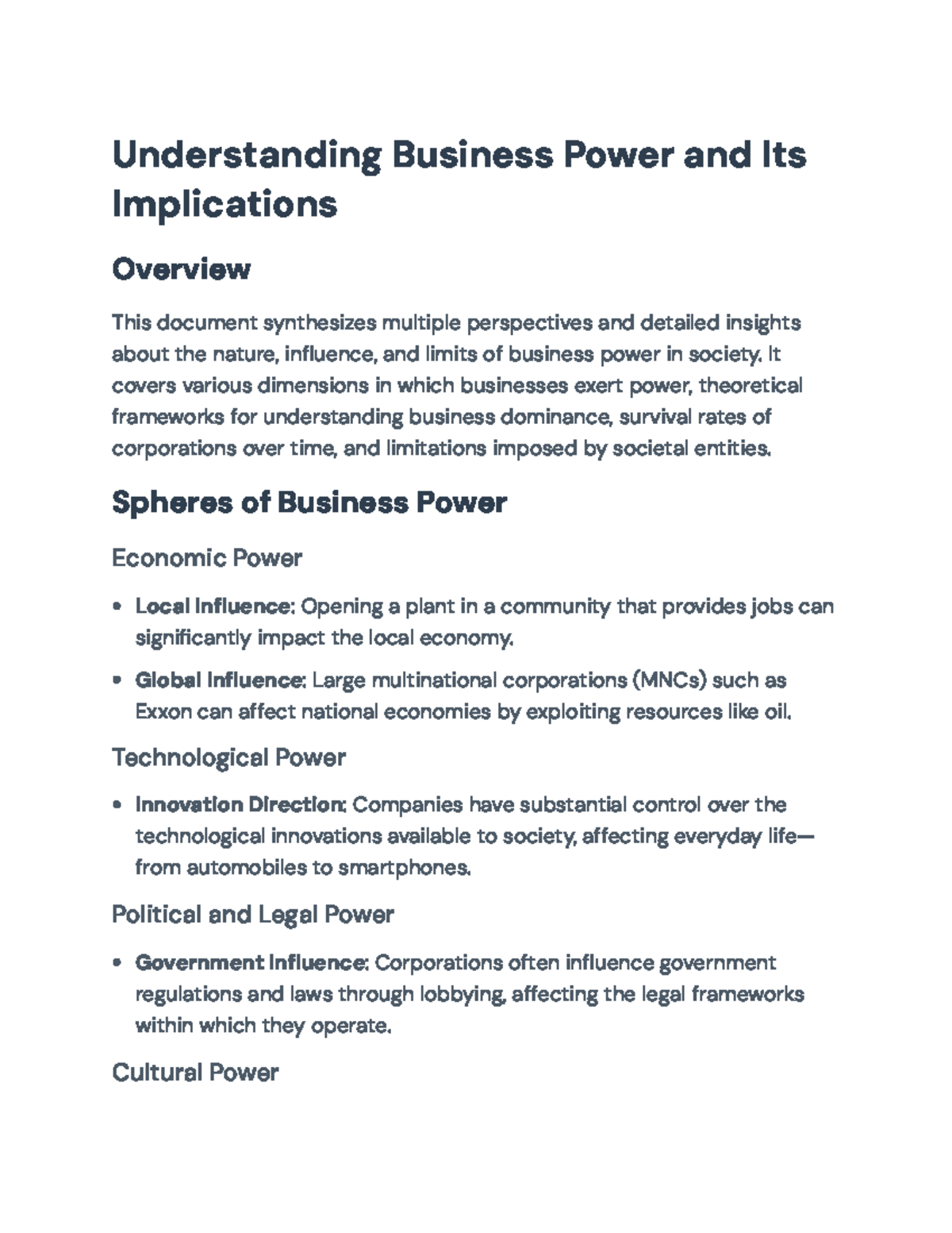 Understanding Business Power and Its Limitations: Insights and Theories ...