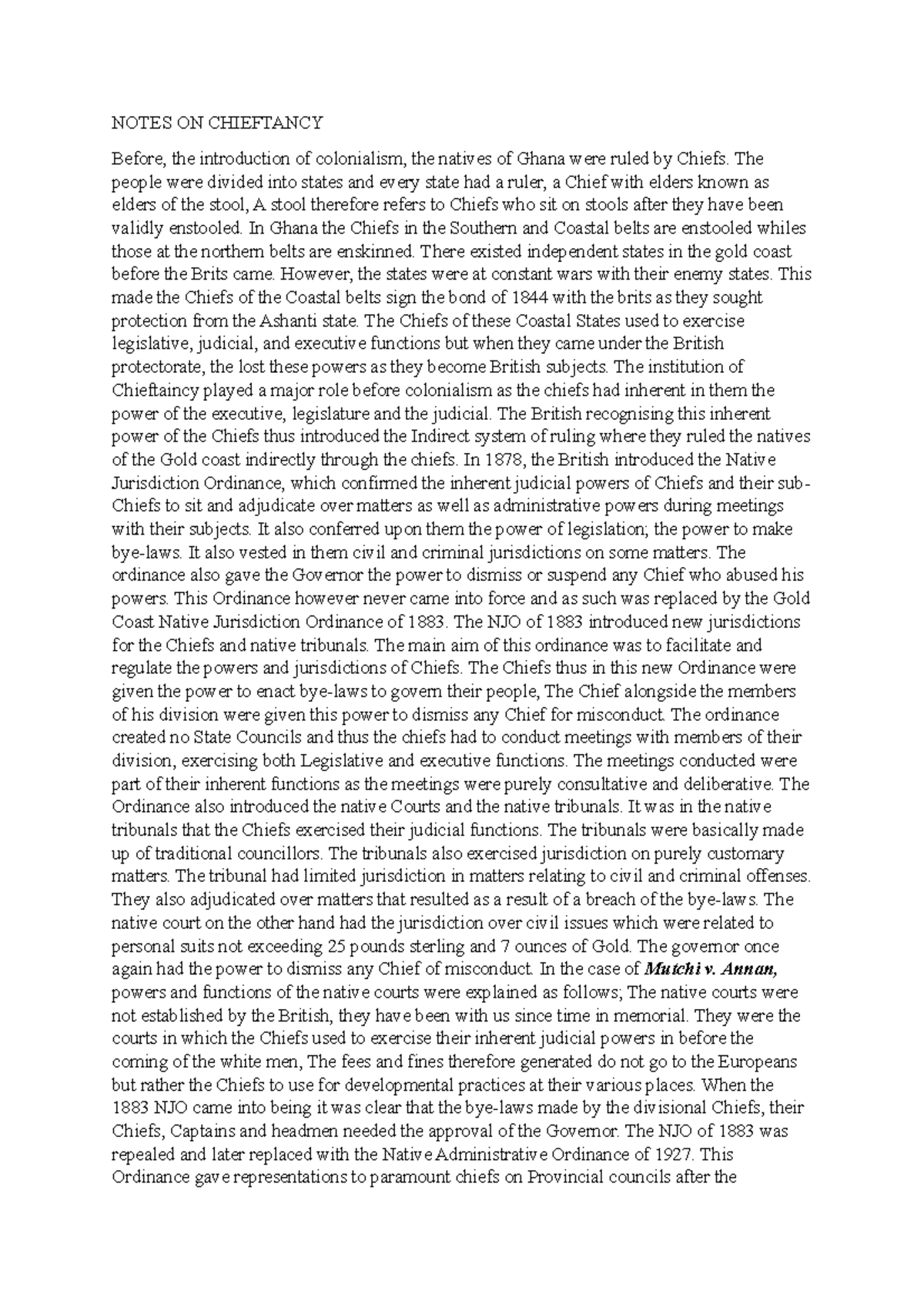 GHA 2023: Chieftaincy Notes on Colonial Influence and Judicial Roles ...